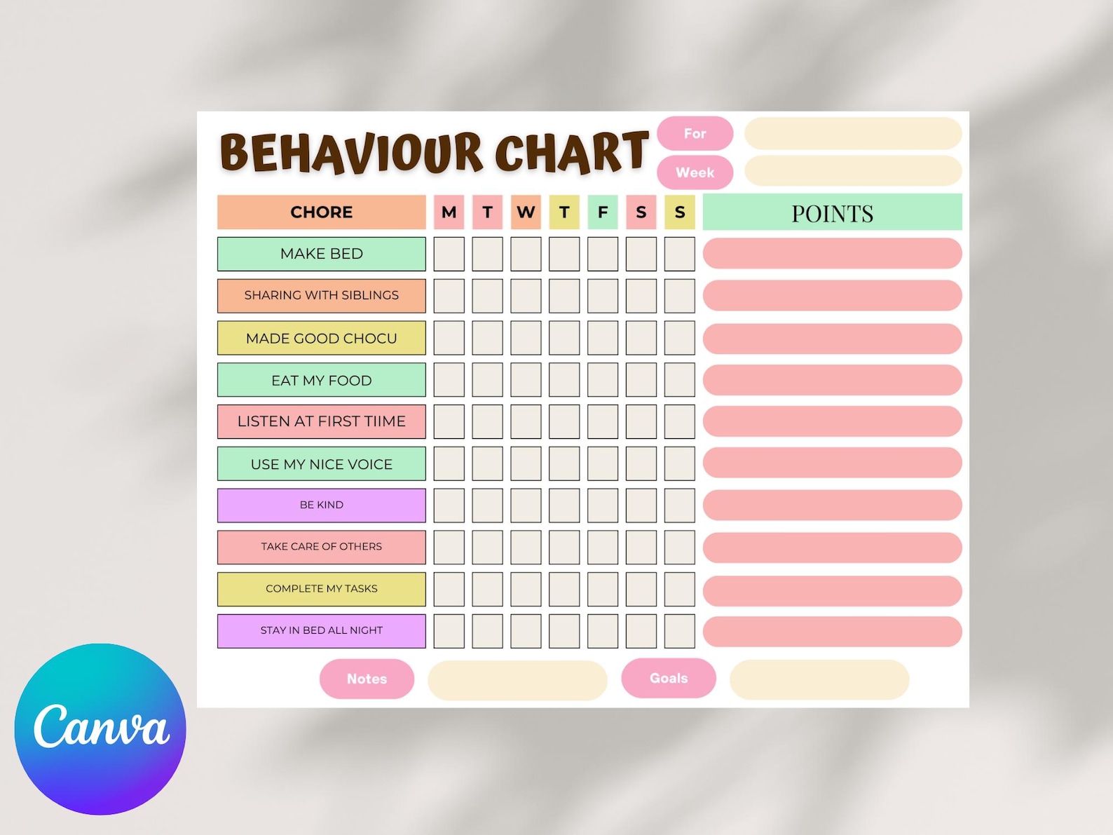 Behavior Reward Chart for Kids, Behavior Tracker for Kids, Good ...