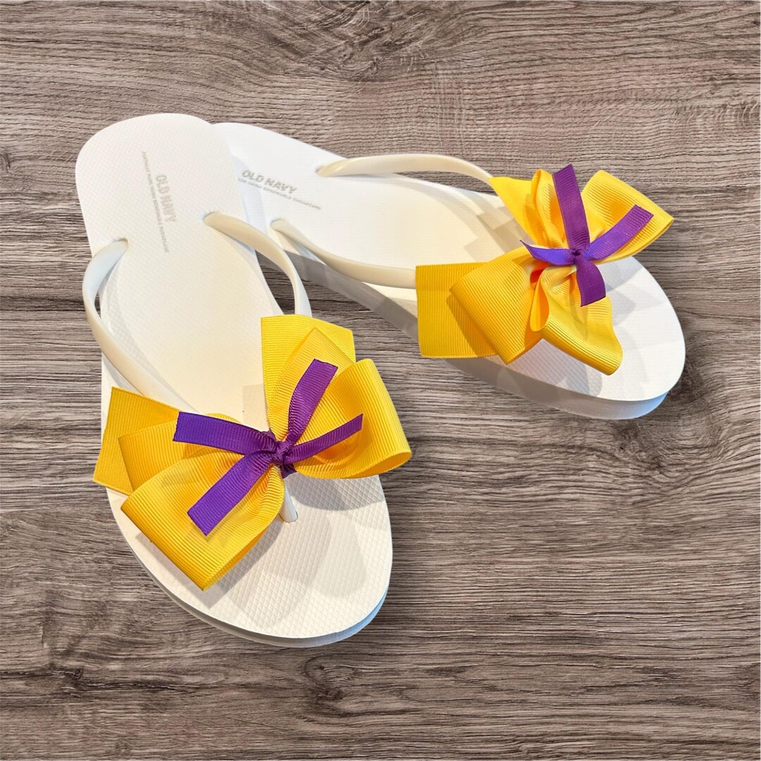 Cute White Purple Yellow Flip Flops Sandals With Bows, LA Lakers, LSU ...