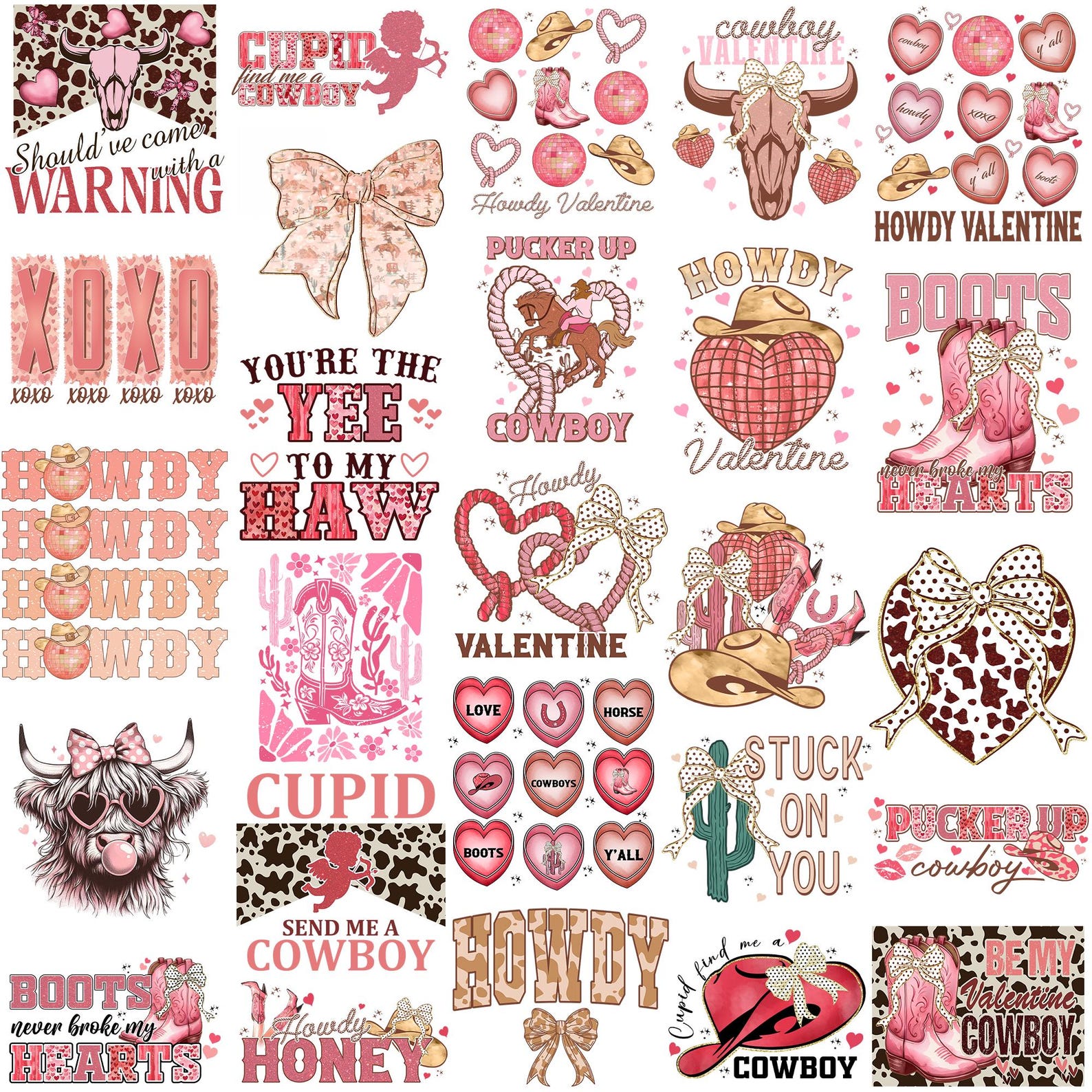 Western Valentine PNG Bundle Howdy Retro Valentine Cupid Coquette Bow ...