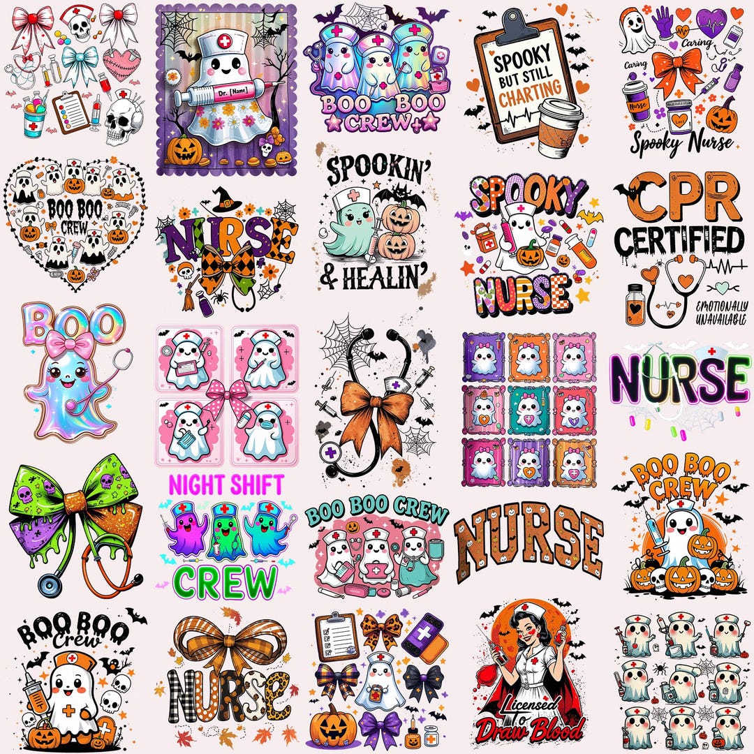 Nurse Halloween PNG Bundle Boo Crew Spooky Nurse Fall Medical Ghosts ...