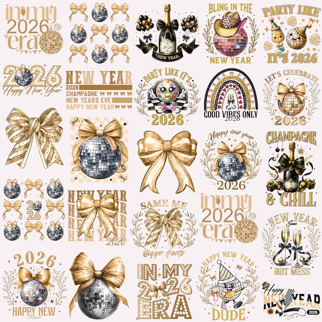 New Year PNG Bundle Happy New Year 2026 Good Vibes Only Bling in the ...