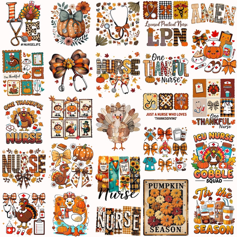 Nurse Thanksgiving Png Bundle Gobble Squad ICU Nurse LPN Thankful Nurse ...