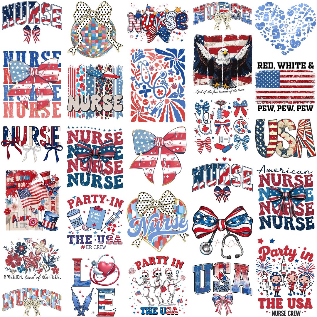 Nurse 4th of July Png Bundle Retro Coquette Bow Party in the USA Heart ...