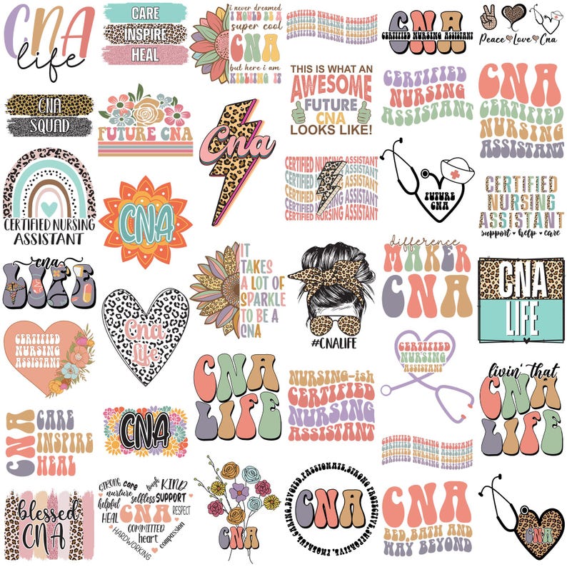CNA Svg Png Bundle Certified Nursing Assistant Life Retro Boho Nurse ...