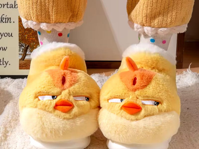 Cute Cartoon Chicken Slippers Fluffy and Warm Winter House Shoes for ...