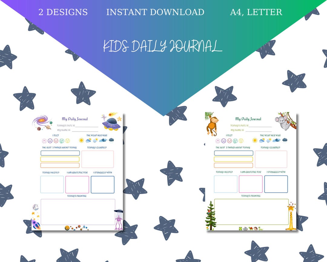 Printable Kids Daily Journal | Daily Reflection & Gratitude Journal for ...