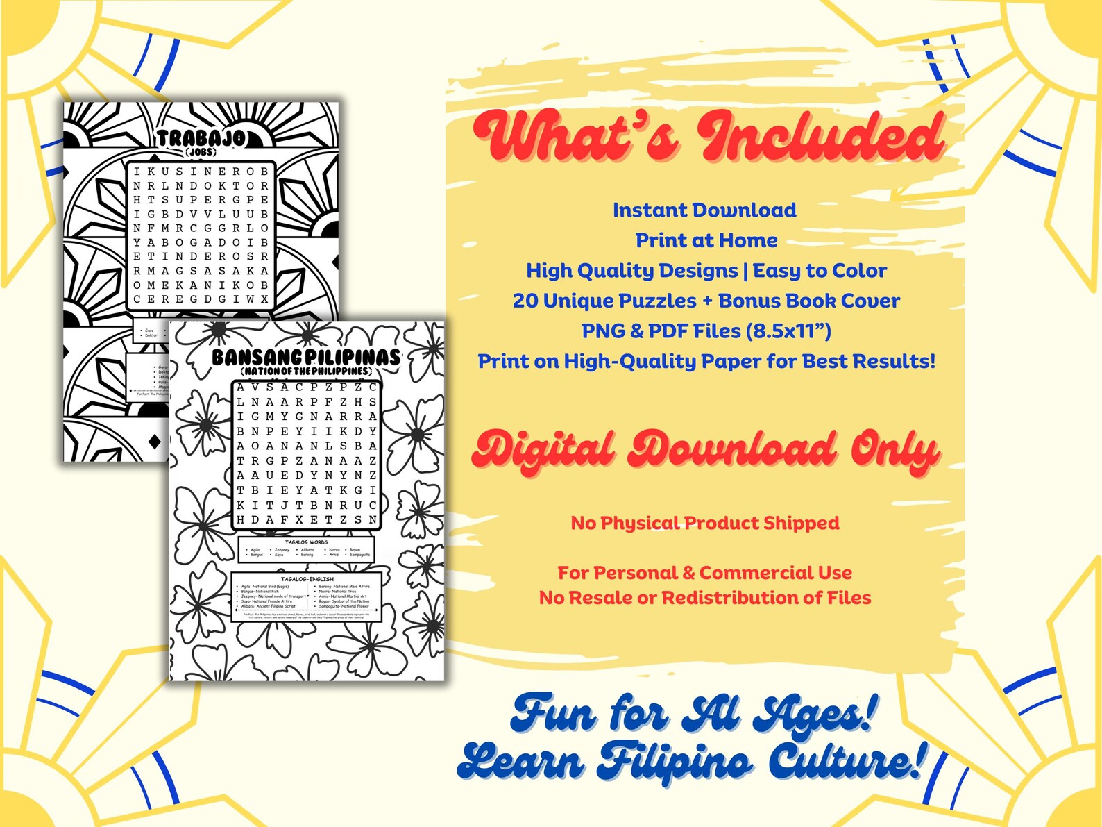 Tagalog Word Search Book | Filipino Puzzle Activity | Learn Tagalog for ...