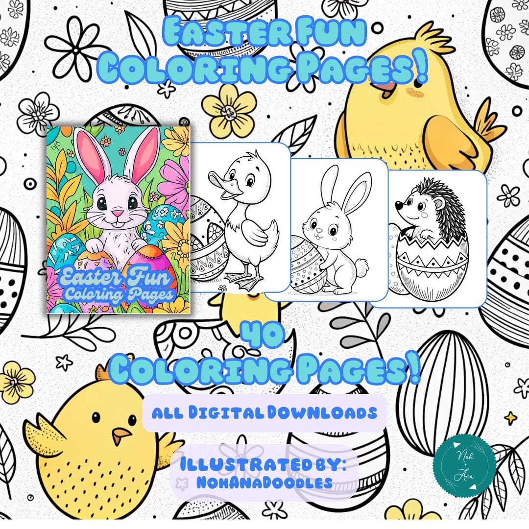Easter Fun Coloring Pages- Cute Easter Bunny, Eggs & Spring Themed ...