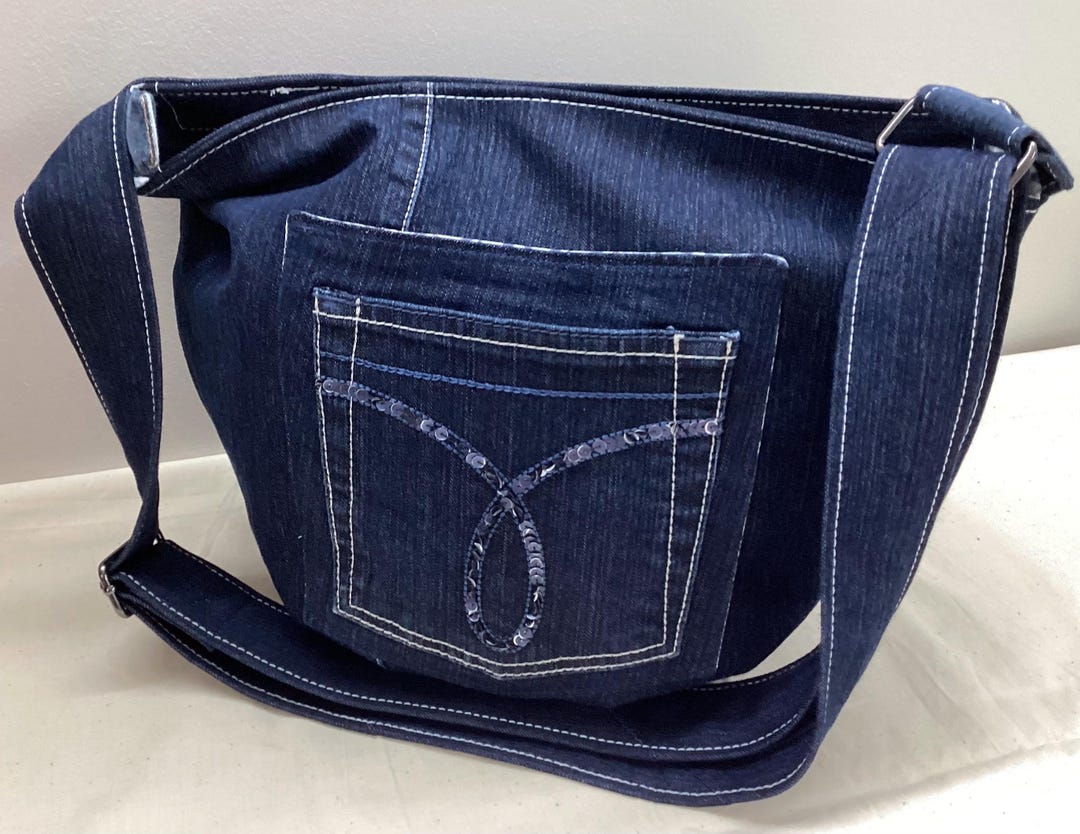 Upcycled Denim Crossbody Bag: Repurposed Jeans Slouchy Purse - Etsy