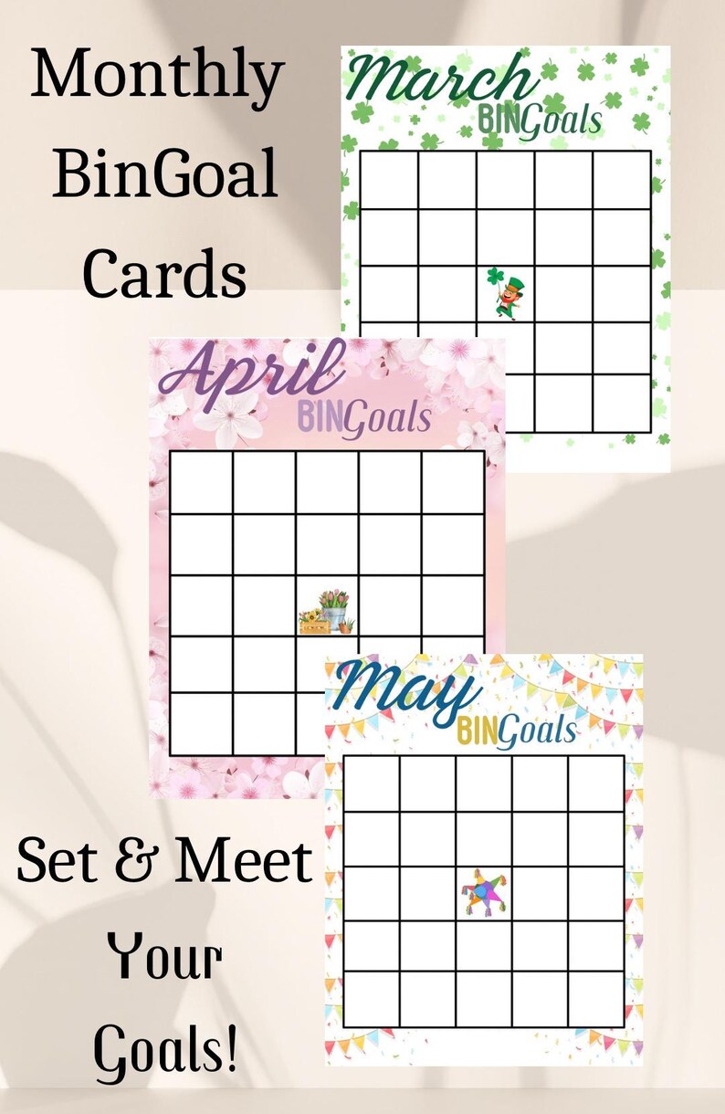 Monthly Bingo Card Vision Board Template for Goal Setting - 12 Months ...