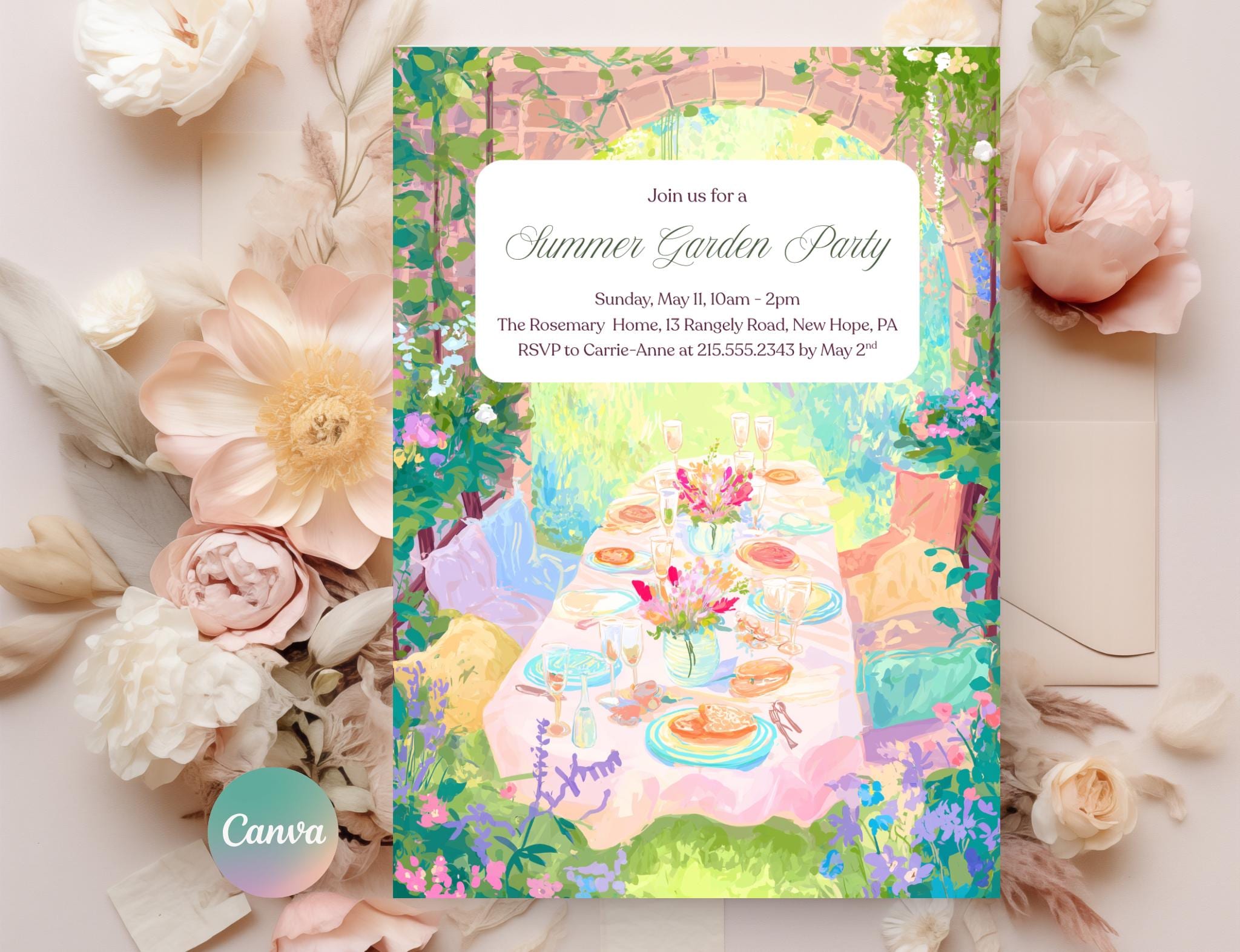 Summer Garden Party Invitation Template, Summer Dinner Party Invite ...