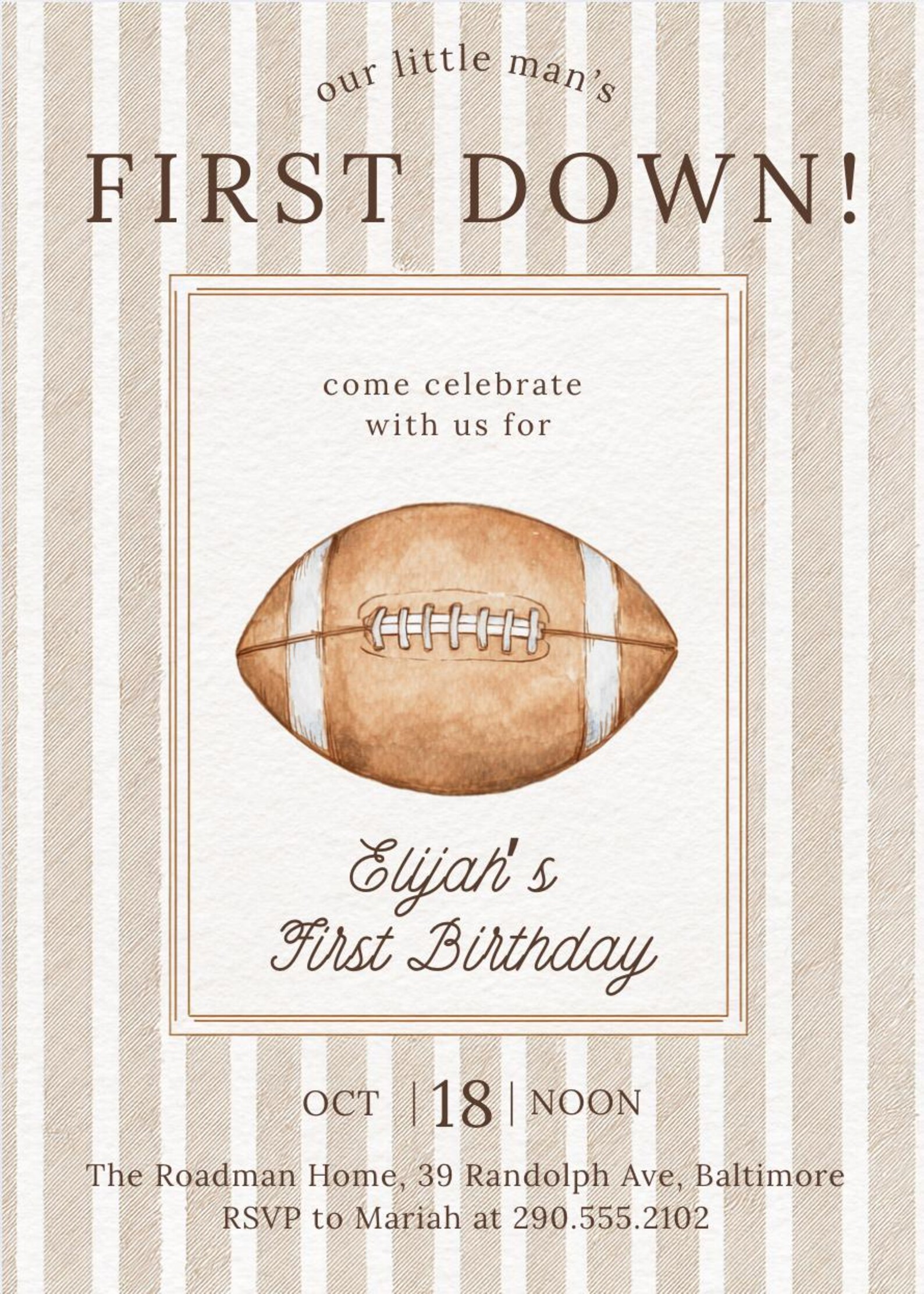 Neutral First Down Birthday Invitation, First Down Birthday Evite ...
