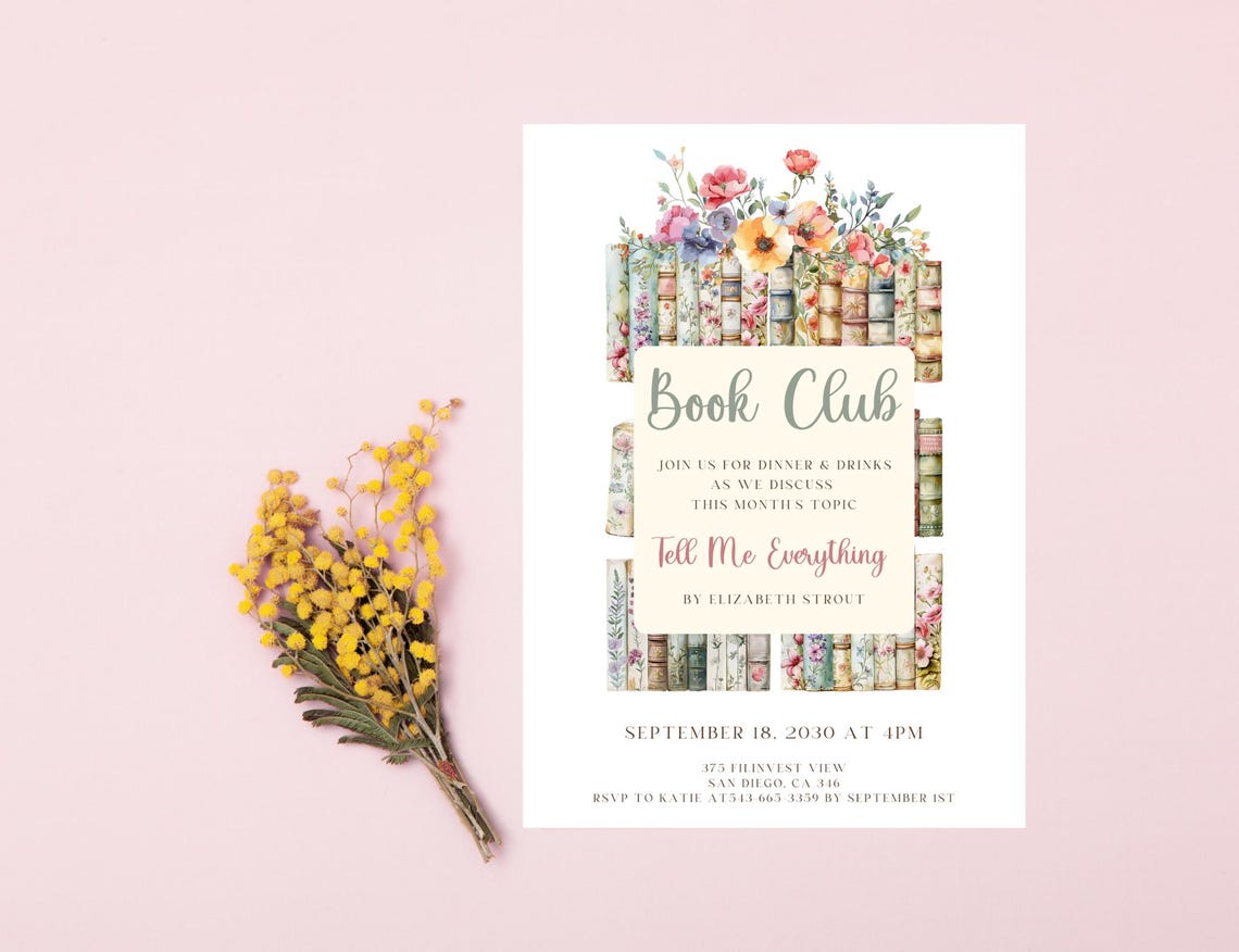 Book Club Invitation, Printable Book Club Invitation, Canva Book Club ...