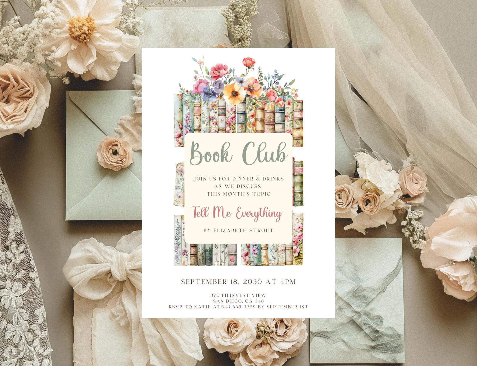Book Club Invitation, Printable Book Club Invitation, Canva Book Club ...