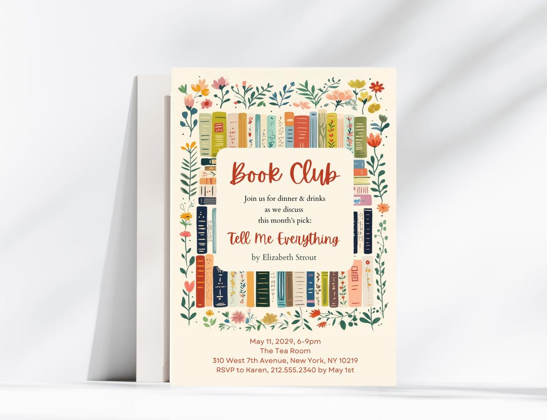 Book Club Invitation, Printable Book Club Invitation, Canva Book Club ...