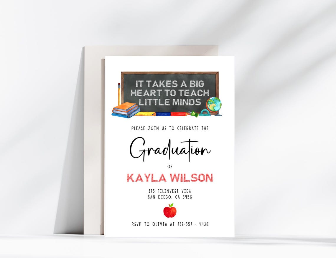 Teacher Graduation Invitation, Editable Big Heart Teach Little Minds ...