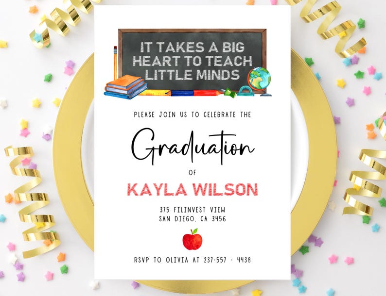 Teacher Graduation Invitation, Editable Big Heart Teach Little Minds ...