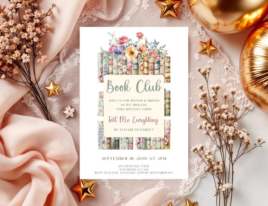 Book Club Invitation, Printable Book Club Invitation, Canva Book Club ...