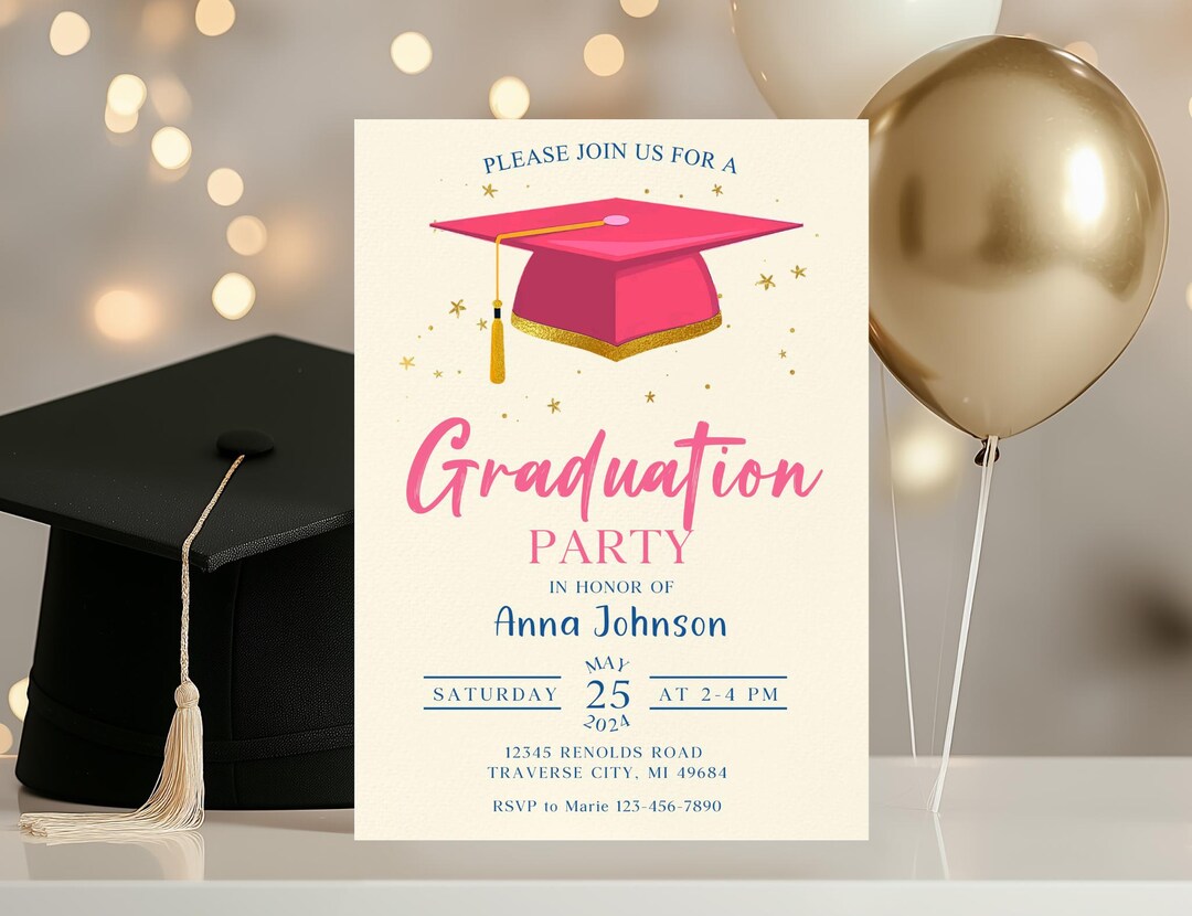 Graduation Invitation Template Printable Editable Electronic Graduation ...