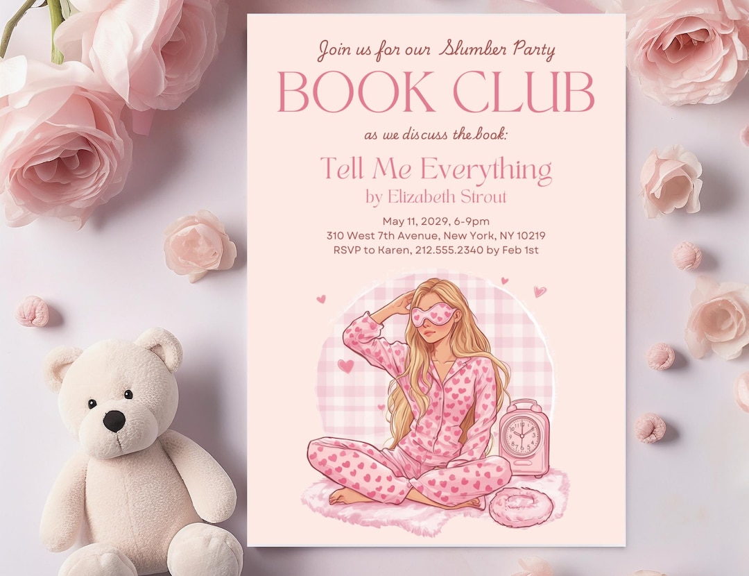 Pink Slumber Party Printable Book Club Invitation, Canva Book Club ...