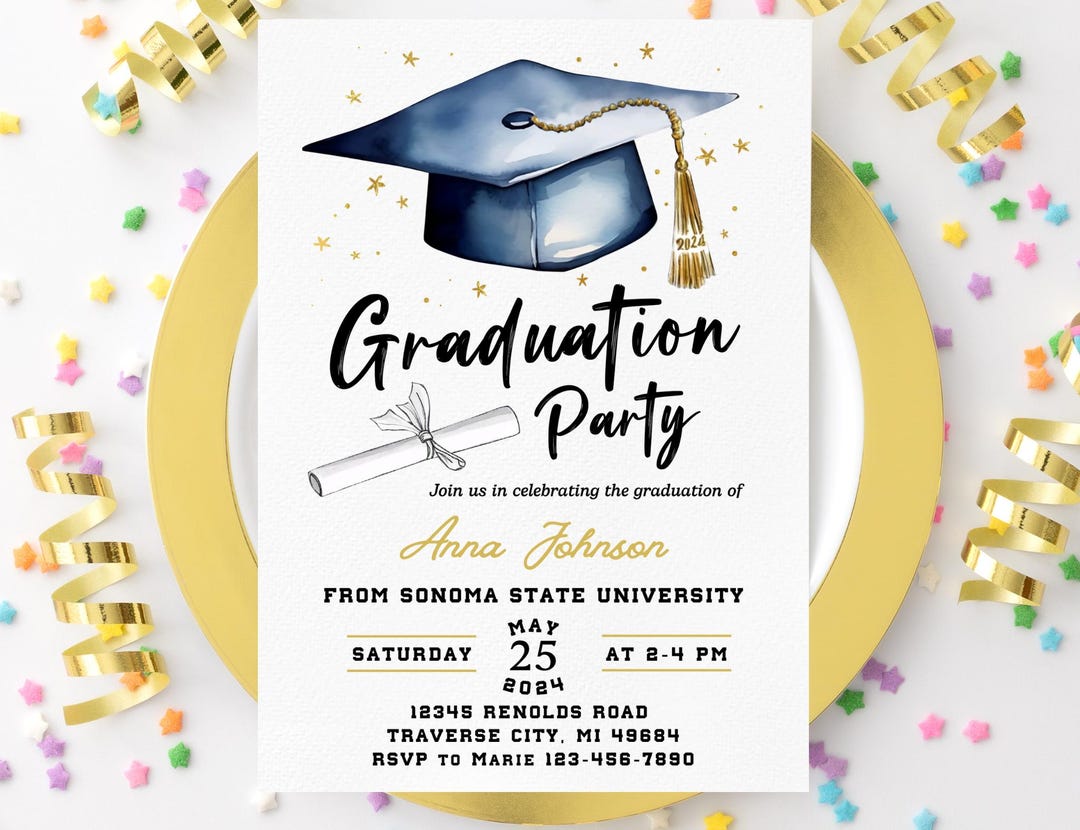 Graduation Invitation Template Printable Editable Electronic Graduation ...