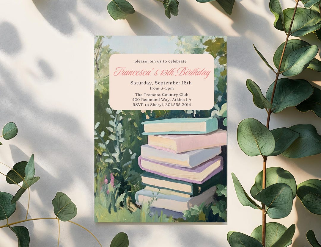 Girly Garden Book Birthday Invitation Template Link Literature Party ...