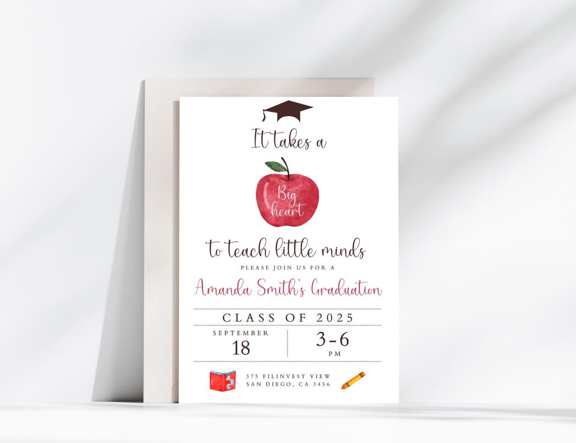 Teacher Graduation Invitation, Editable Big Heart Teach Little Minds ...