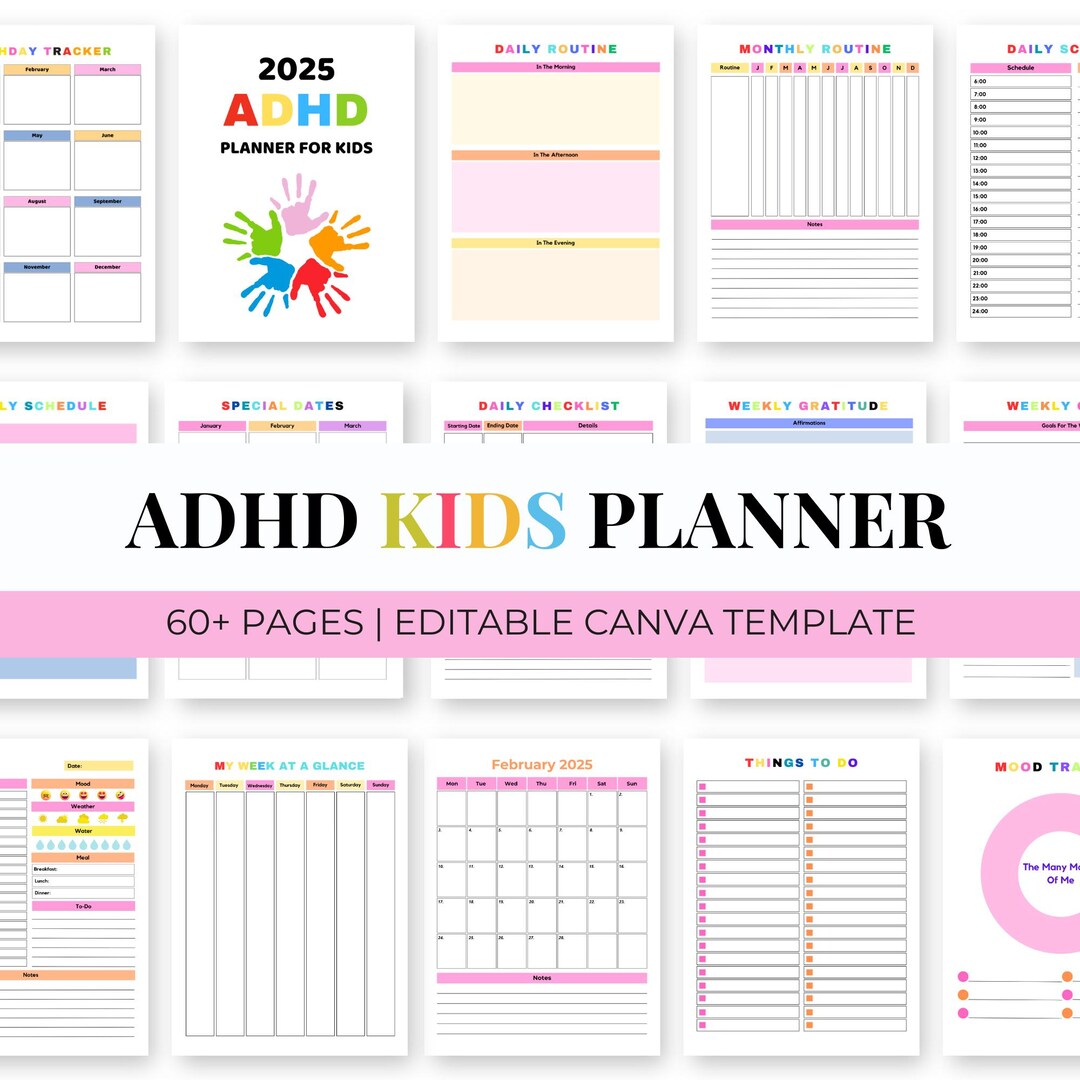 2025 Adhd Planner for Kids | Editable Canva Kdp Interior | Printable ...