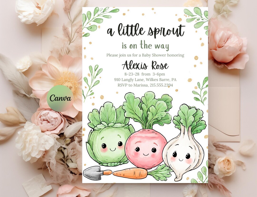 Little Sprout Baby Shower Invitation Template | Editable A Little ...
