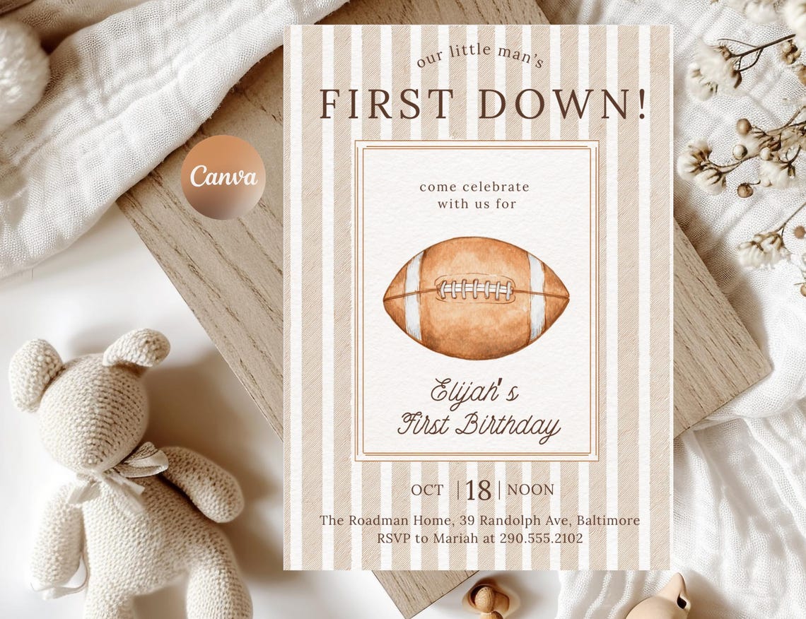 Neutral First Down Birthday Invitation, First Down Birthday Evite ...