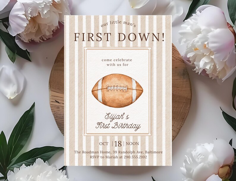 Neutral First Down Birthday Invitation, First Down Birthday Evite ...