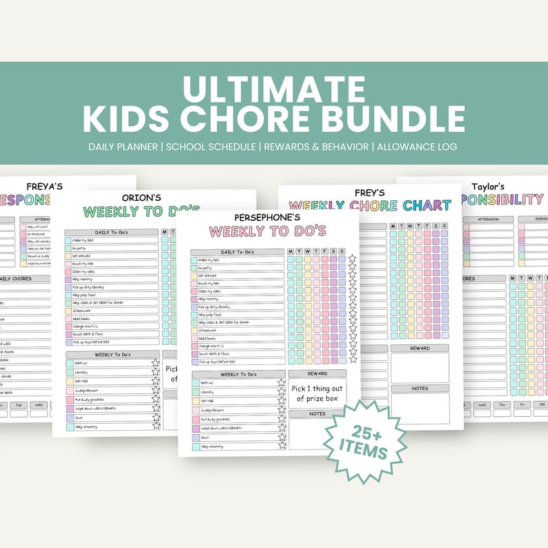 Editable Kids Chore Chart Bundle, Reward Allowance Behavior Consequence ...