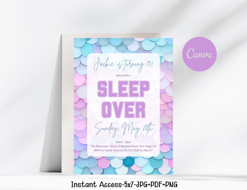 EDITABLE SLEEPOVER Invitation, Slumber Party, Pajama Party, Birthday ...