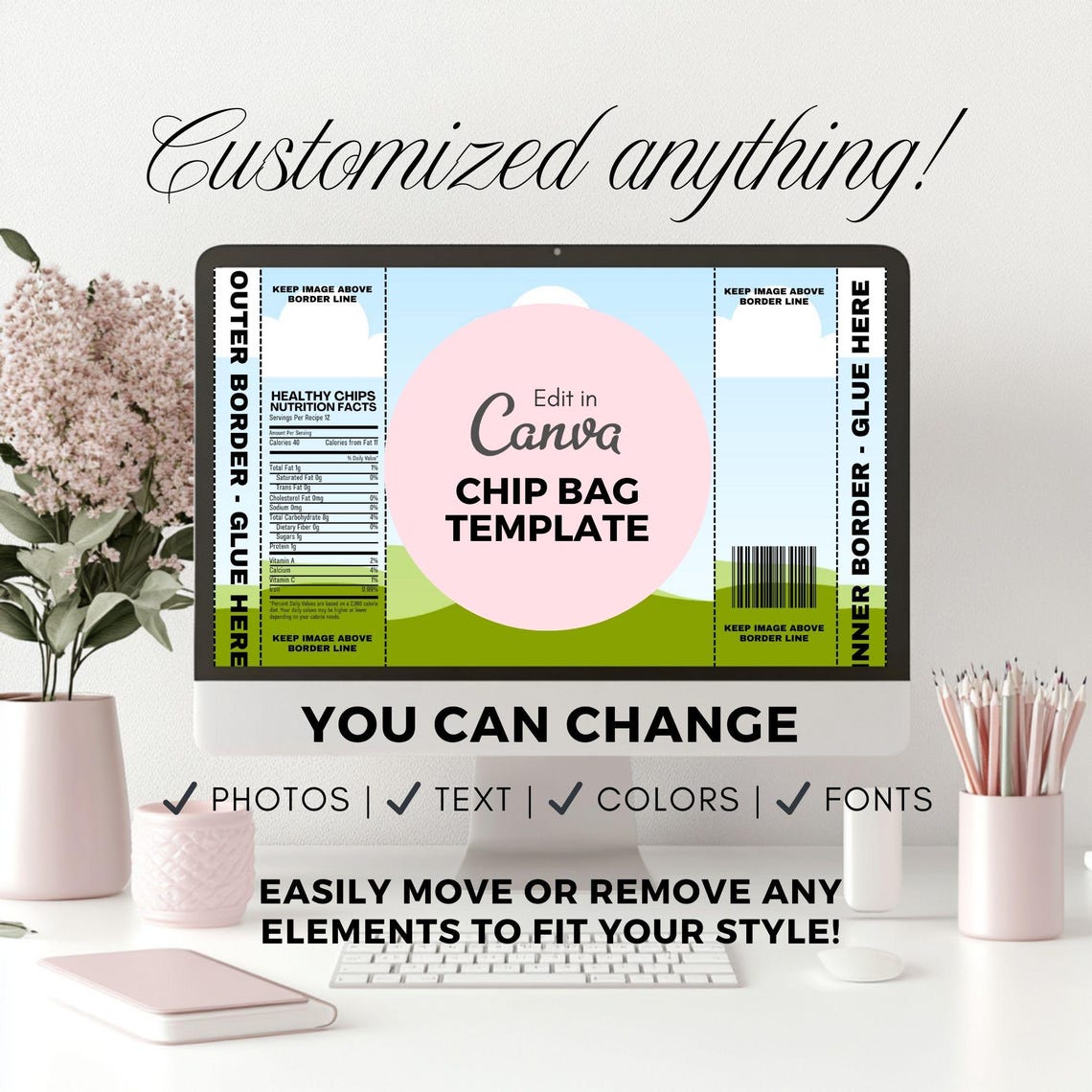 Blank Chip Bag, Printable and Editable Template on Canva, Custom Potato ...