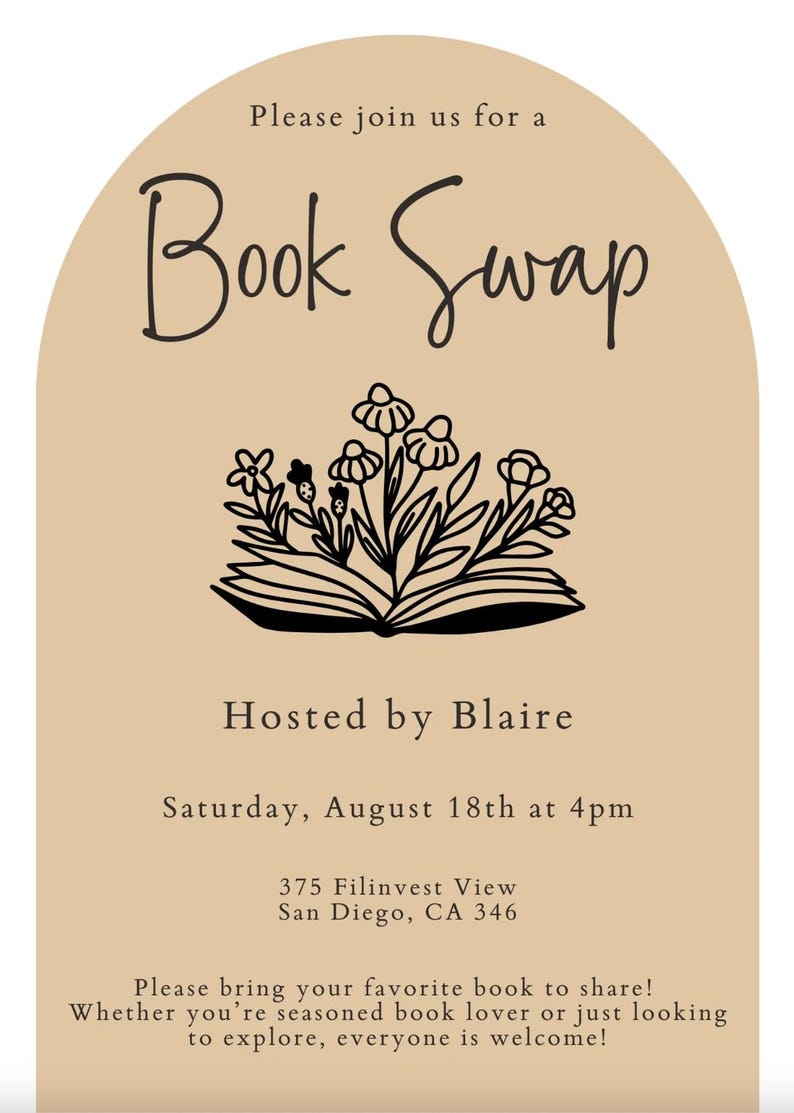 Editable Book Swap Invitation - Book Club Invitation - Book Lovers ...