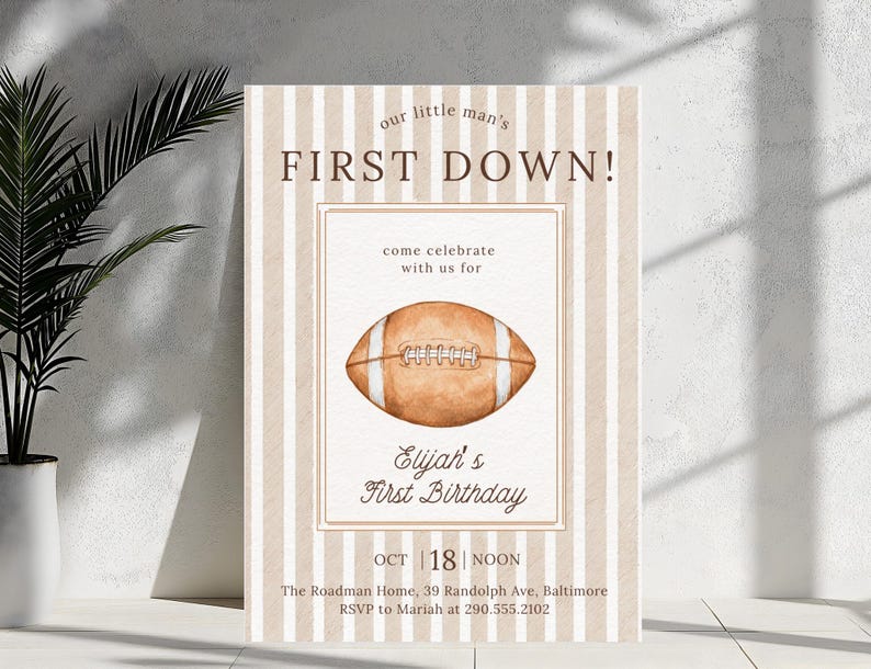 Neutral First Down Birthday Invitation, First Down Birthday Evite ...