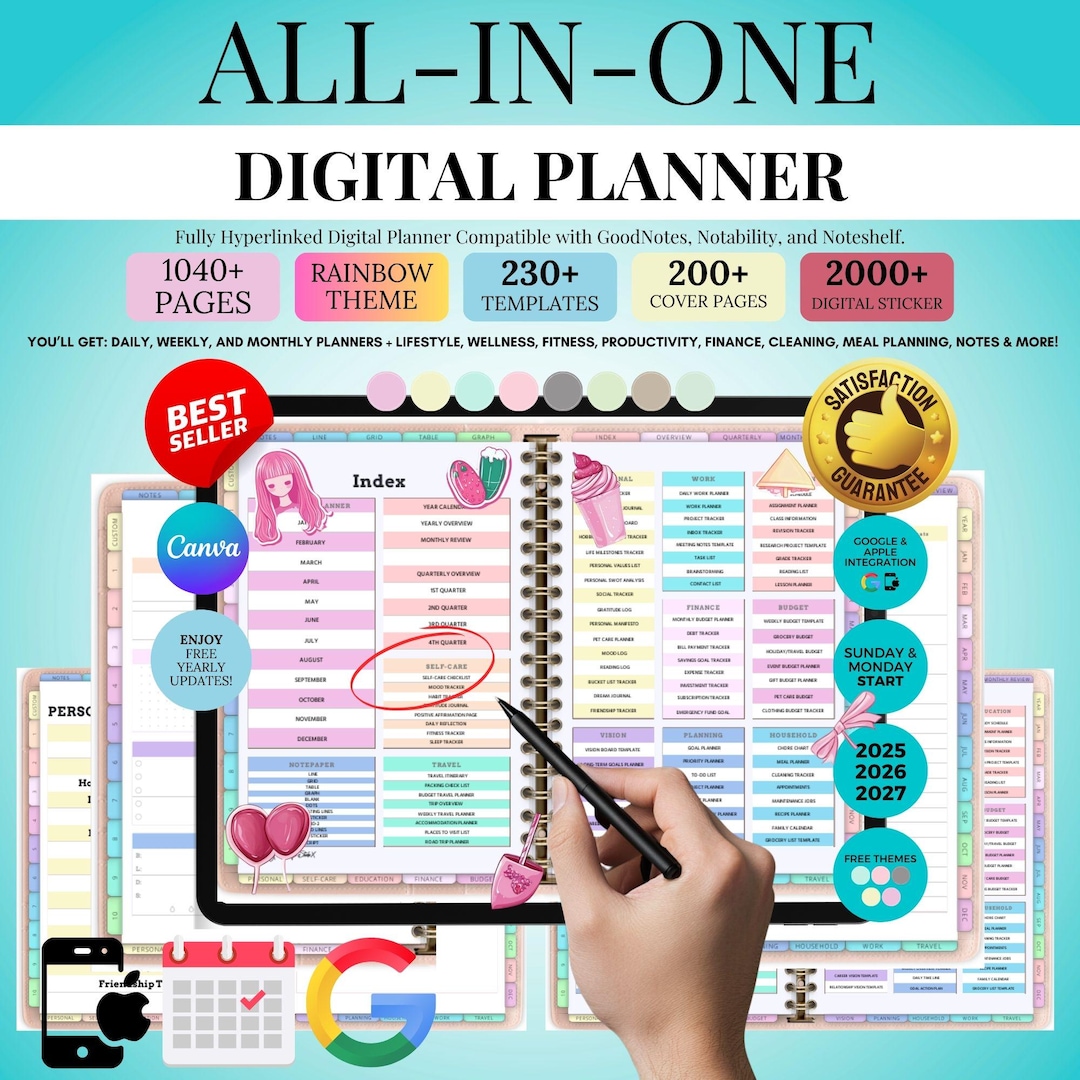 All-in-one Digital Planner 2025 2026 2027, Hyperlink Digital Planner ...