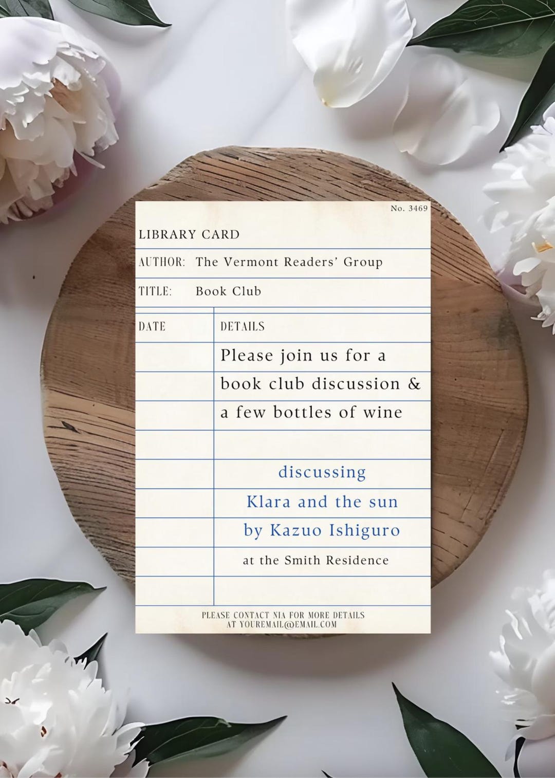 Editable BOOK CLUB Invitation Template, Vintage Library Card Invite ...