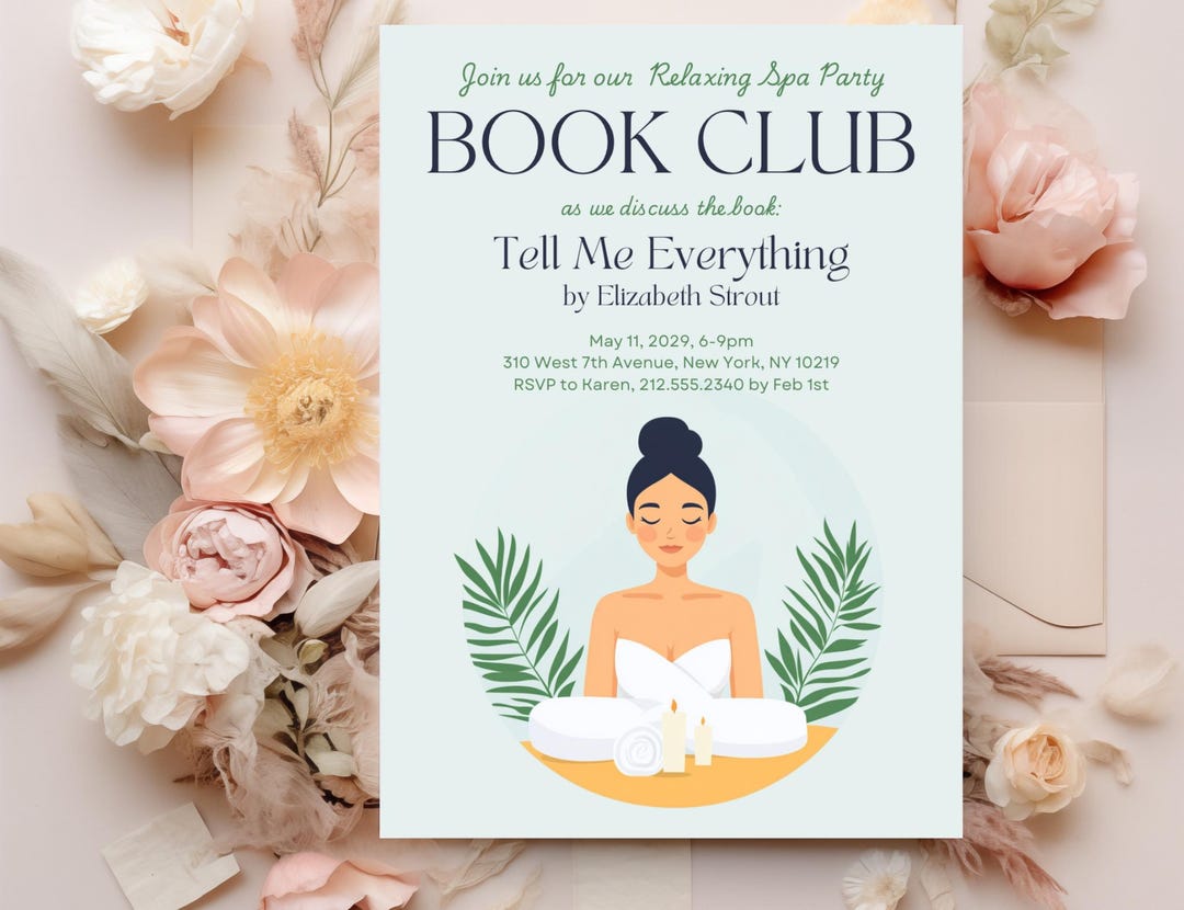 Spa Party Book Club Invitation, Printable Book Club Invitation, Canva ...
