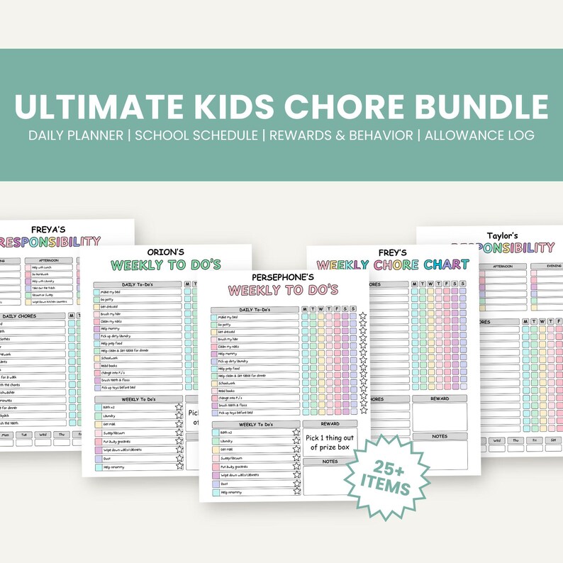 Editable Kids Chore Chart Bundle, Reward Allowance Behavior Consequence ...