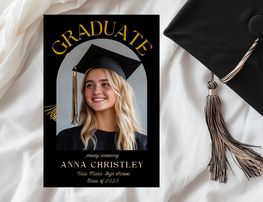 Canva Graduation Card With Photo Template Printable Grad Invitations ...
