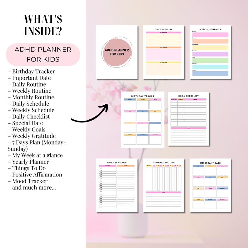 Editable ADHD Planner Bundle for Canva | Printable Life, School, Mental ...