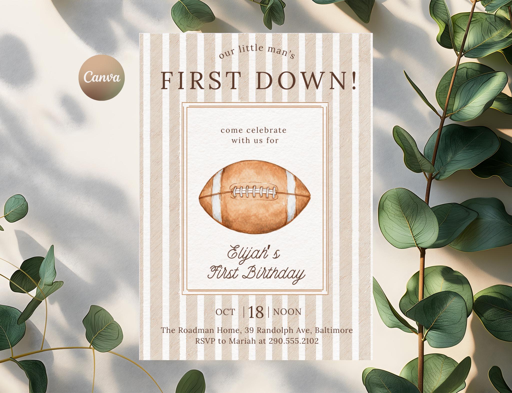 Neutral First Down Birthday Invitation, First Down Birthday Evite ...