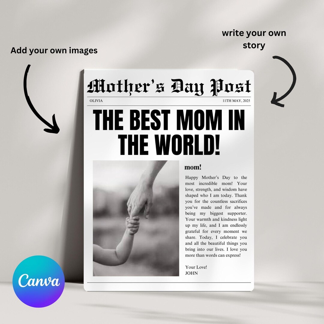 Mothers Day Newspaper Template, Printable Newspaper Template, Gift for ...