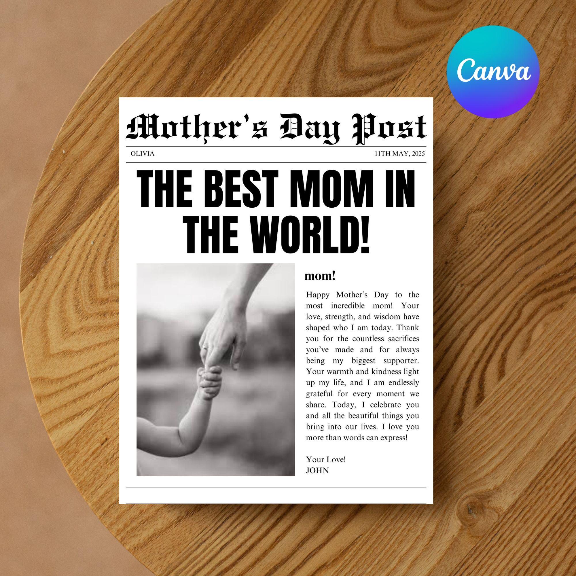 Mothers Day Newspaper Template, Printable Newspaper Template, Gift for ...