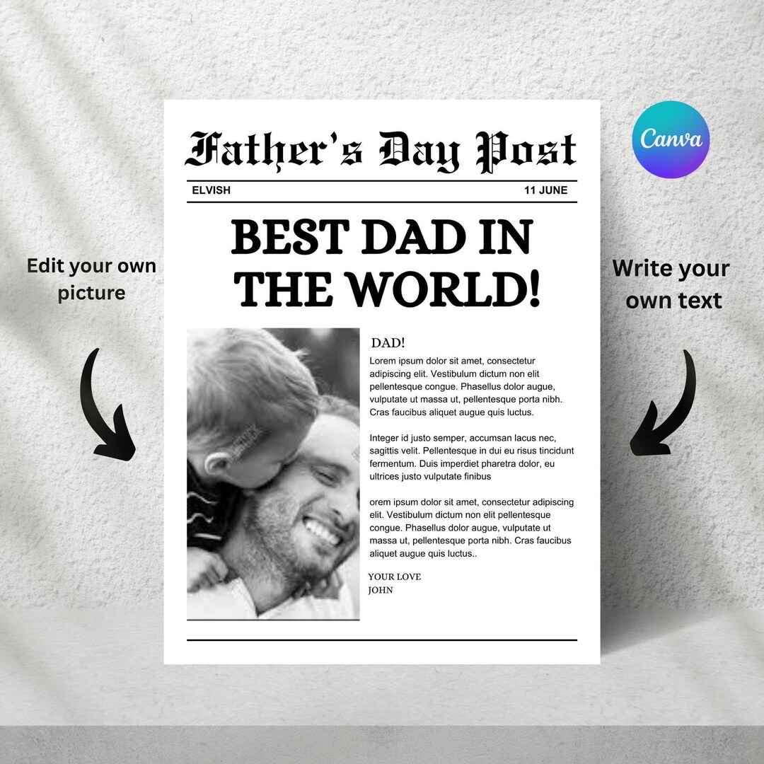 Fathers Day Newspaper Template, Newspaper Flower Insert for Dad ...