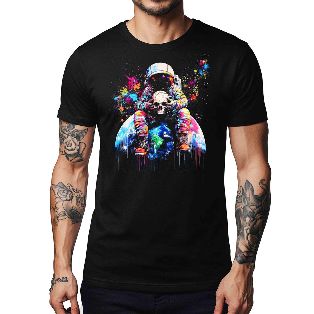Neon Astronaut Skull T-shirt – Cosmic Drip Graphic Tee - Etsy
