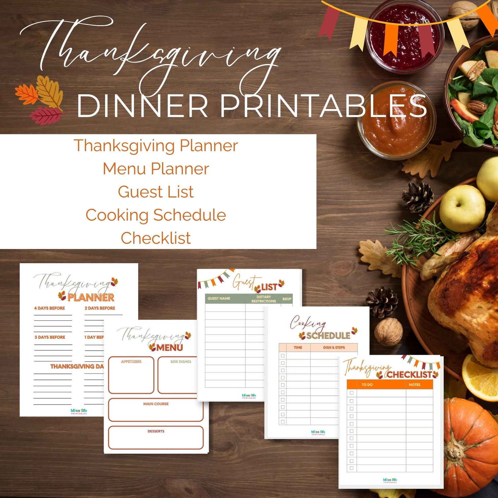 Thanksgiving Dinner Printables Bundle - Etsy