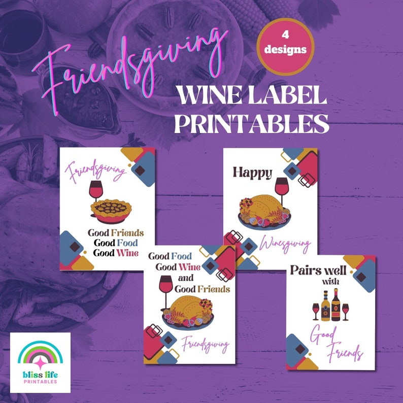 Friendsgiving Printable Wine Labels - Etsy