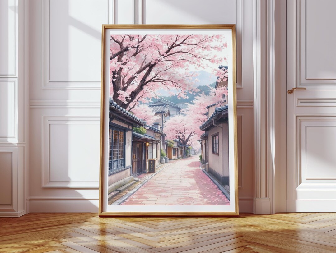 Japanese Street Wall Art Print, Cherry Blossom Poster, Sakura Pathway ...